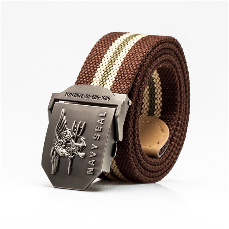 Navy Seal Striped Canvas Military Belt Metal Buckle Unisex Eagle Design ...