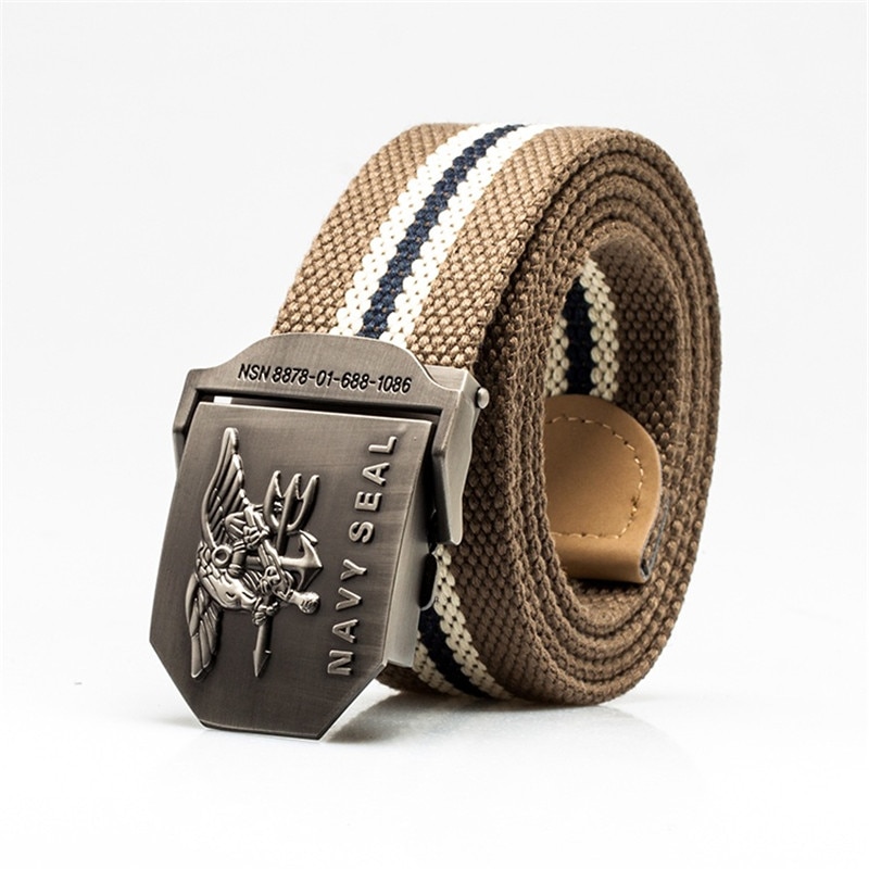 Navy Seal Striped Canvas Military Belt Metal Buckle Unisex Eagle Design ...