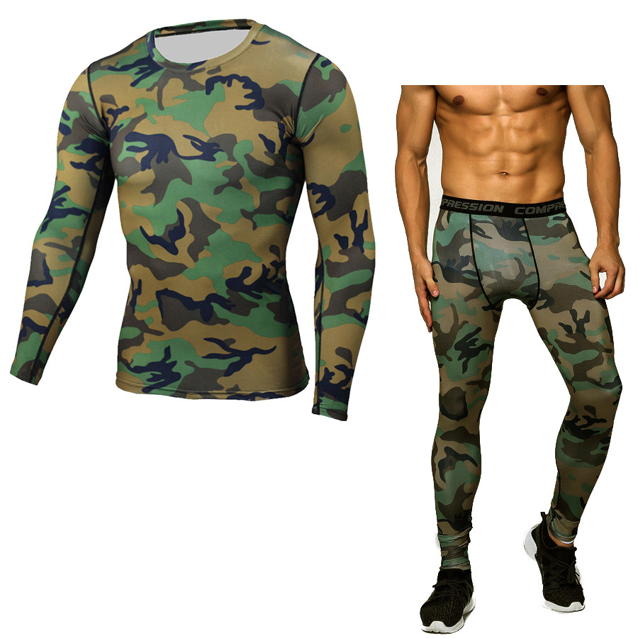 Camouflage Military T-Shirt Men Fitness Bodybuilding Tights - Military ...