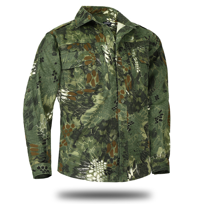 Military Style Men Shirt Camouflage Long Sleeve Ripstop Tactical Army ...