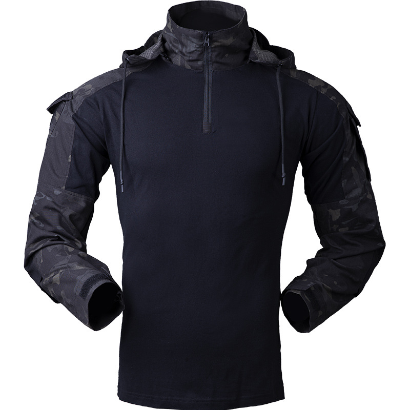 Tactical Combat Men Shirt Long Sleeve Military Hooded Solid Ripstop ...