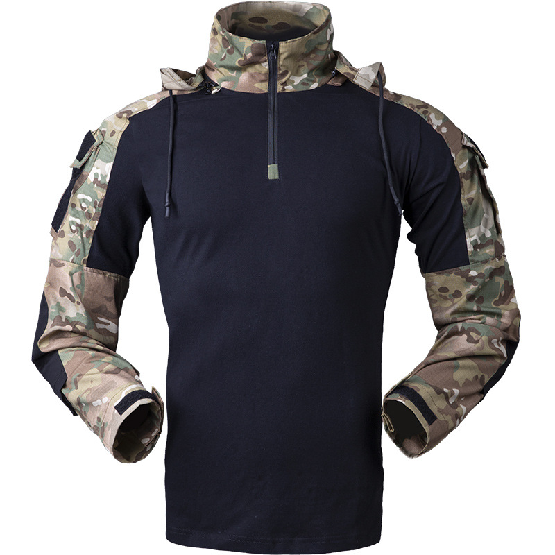 Tactical Combat Men Shirt Long Sleeve Military Hooded Solid Ripstop ...